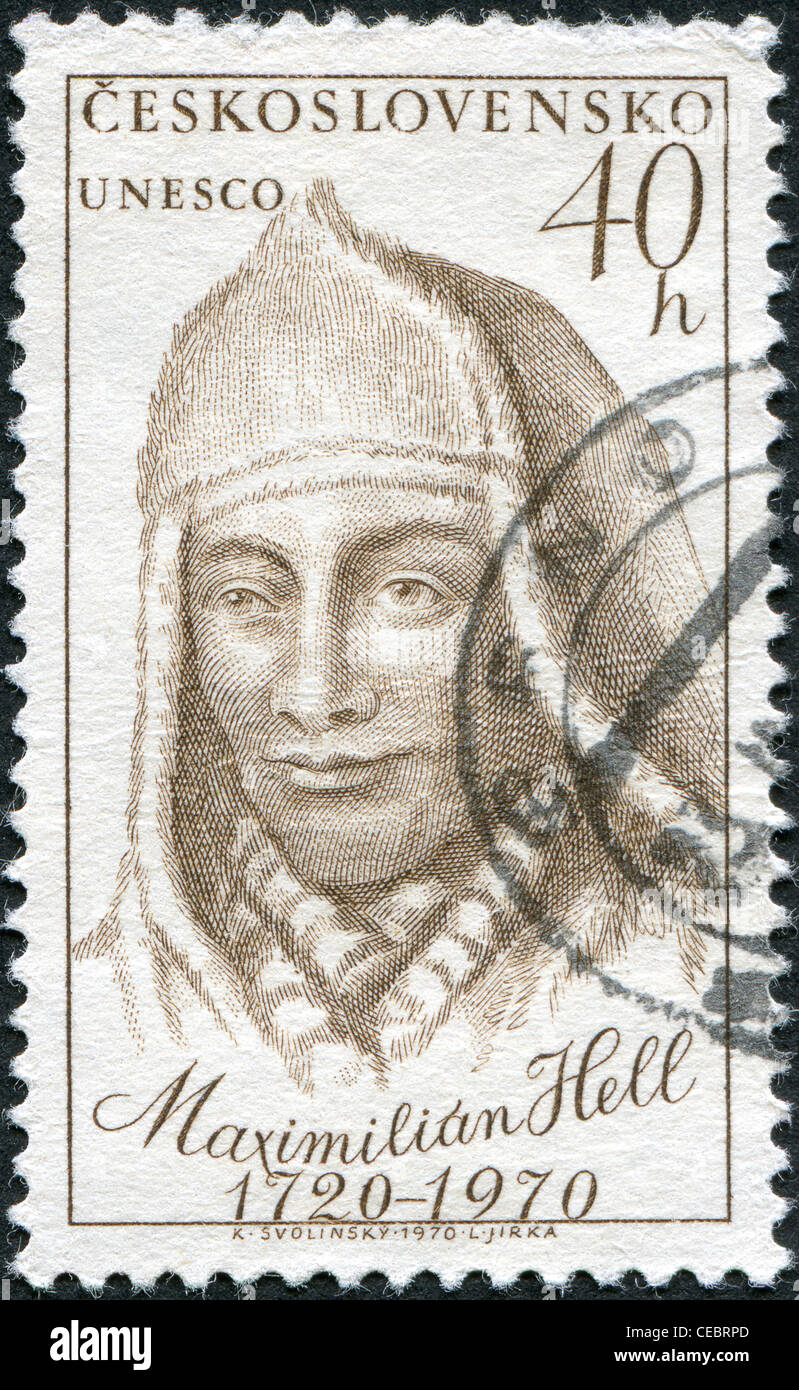A stamp printed in the Czechoslovakia, shows Maximilian Hell (1720-92 ...
