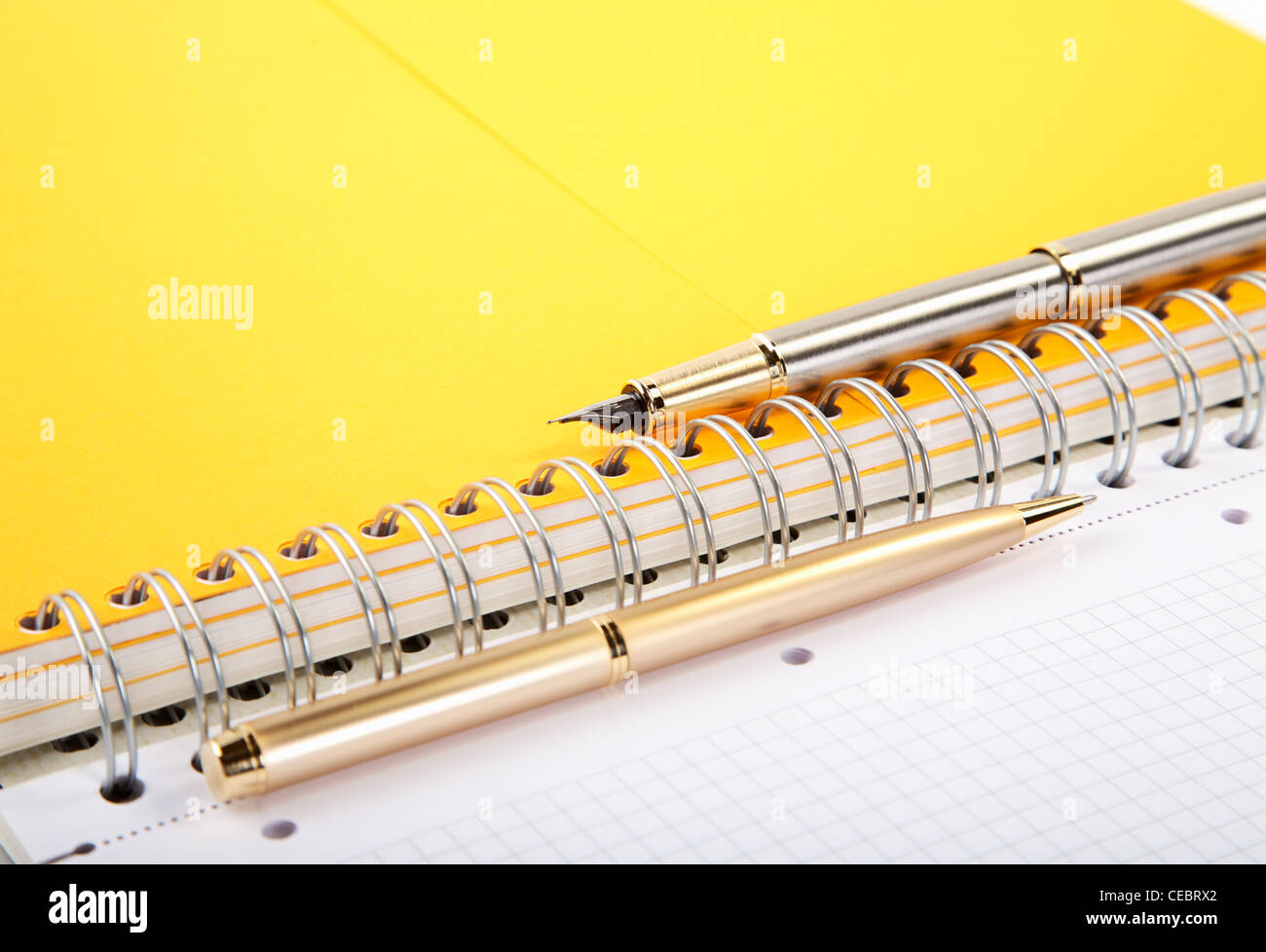 ball-point and fountain pen writing-book on a spiral close up Stock ...