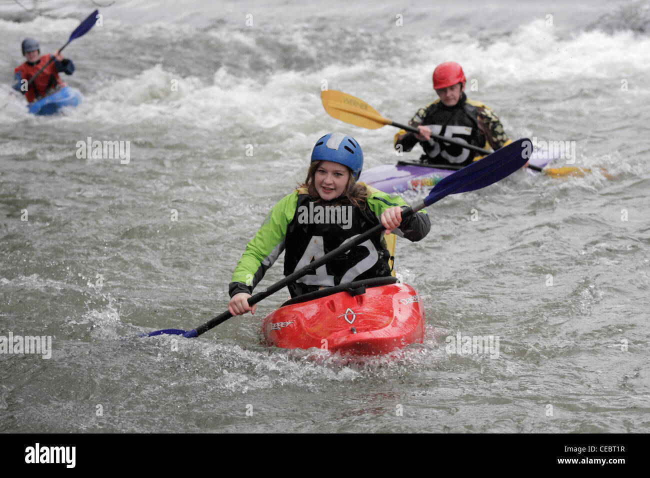 girl female canoeist taking part in inter university competition on ...