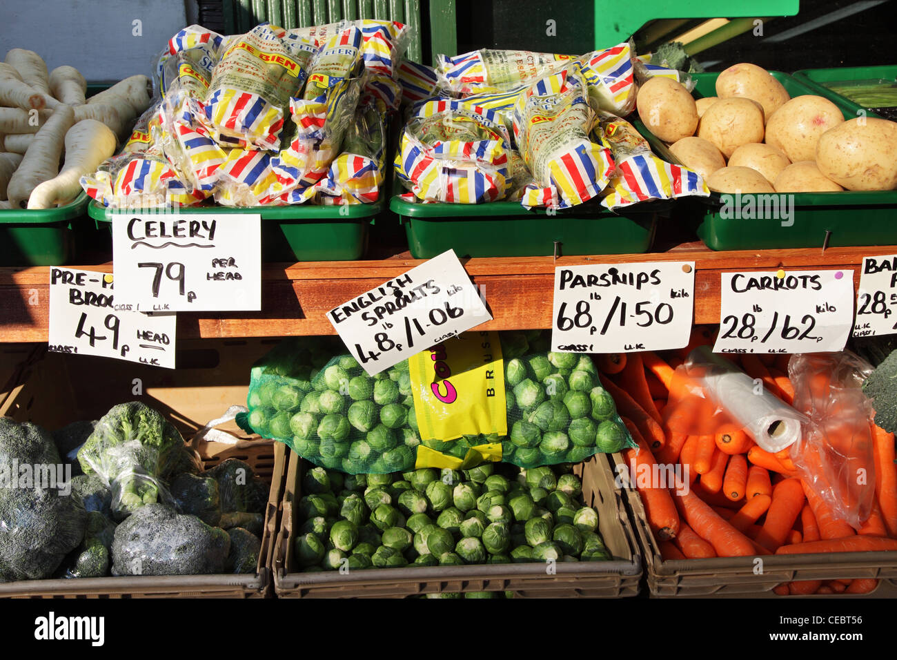 Fresh vegetables on sale outside a shop in Whitley Bay, north east ...