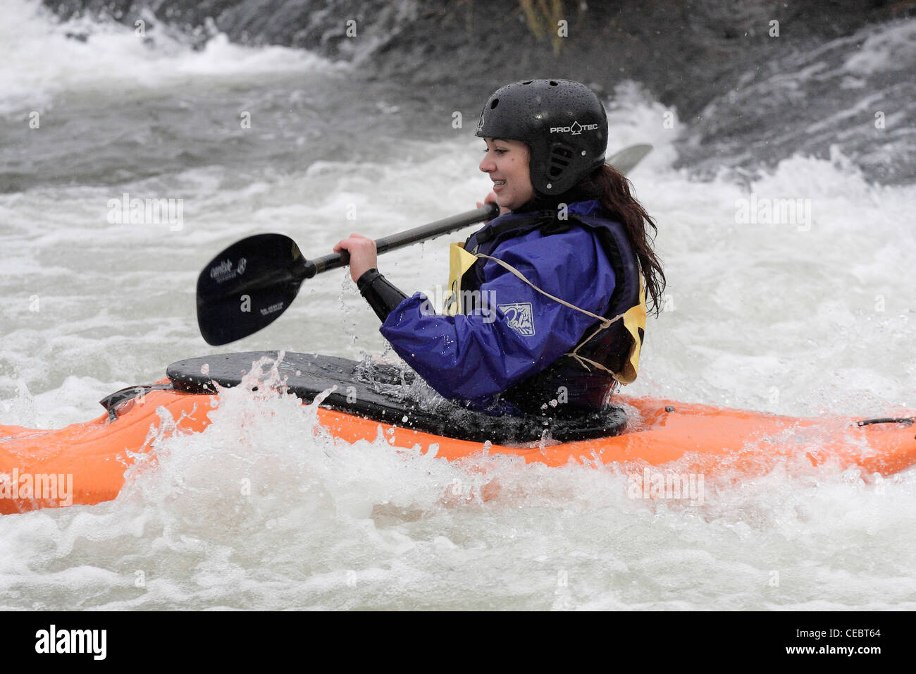 girl female canoeist taking part in inter university competition on ...