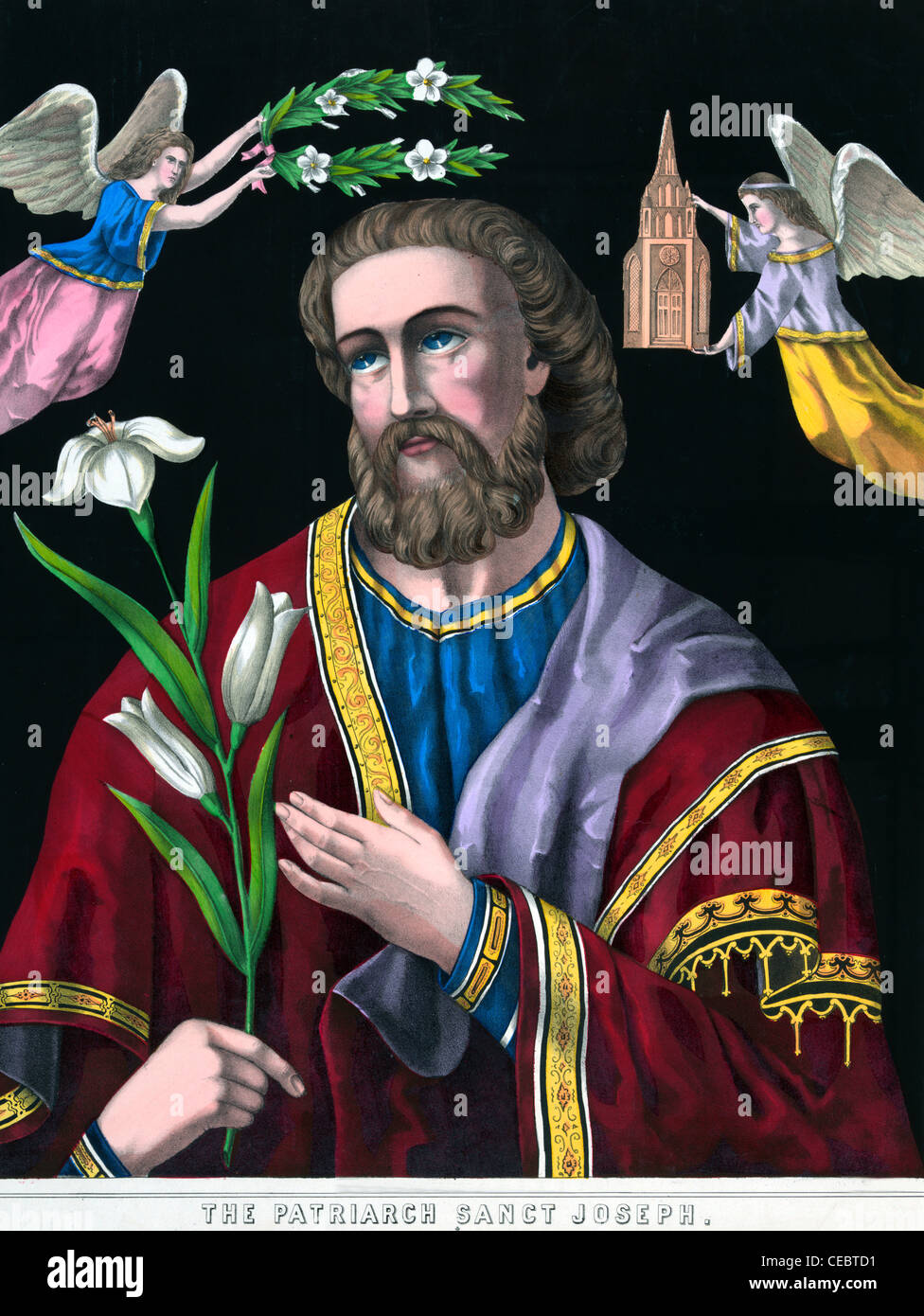 The patriarch Saint Joseph, being ministered to by angels, painted ...