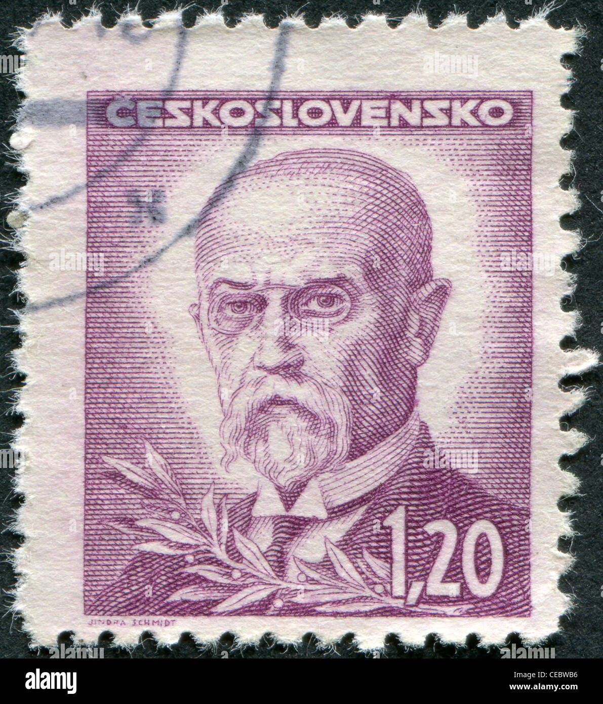 A stamp printed in the Czechoslovakia, shows the first president of ...