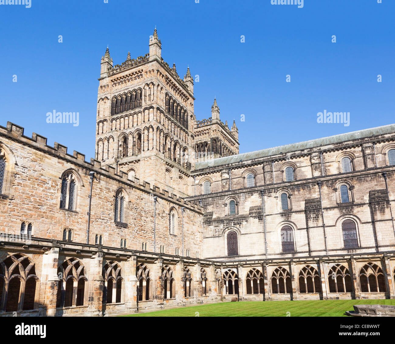 Durham Cathedral with cloisters, Durham, England, in summer with clear ...