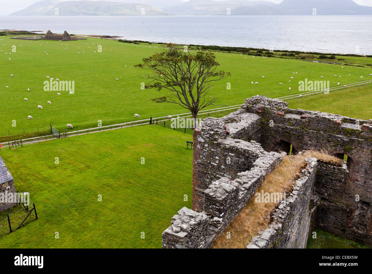 A view over the ruins of Skipness Castle, an abandoned and ruined ...