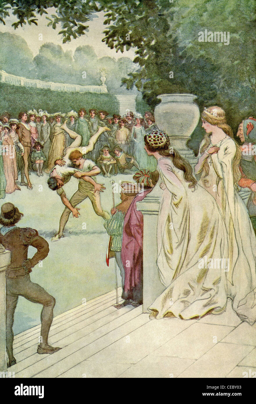 Rosalind and her cousin Celia are watching Orlando and Charles fighting ...