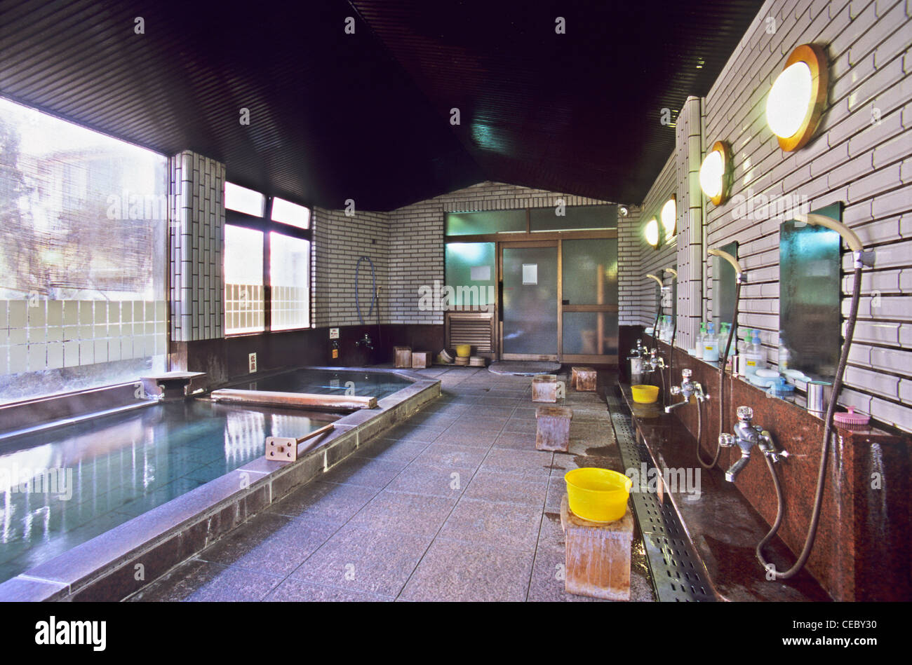 Hot spring bath in a traditional Japanese inn, Yudanaka, Japan Stock ...