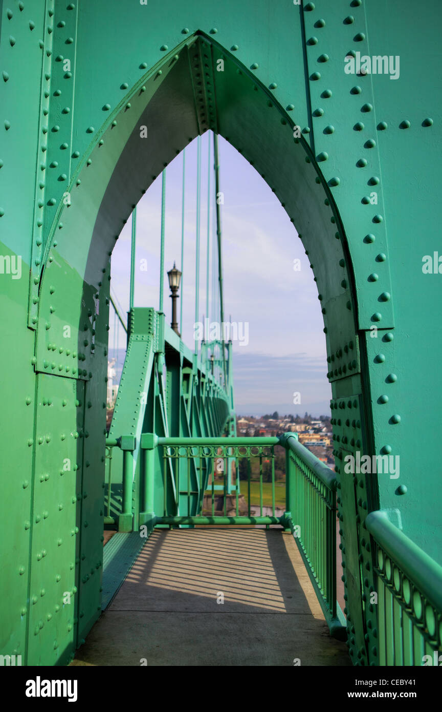 Subtle HDR image of dramatic pointed arch passage on St. Johns Bridge ...