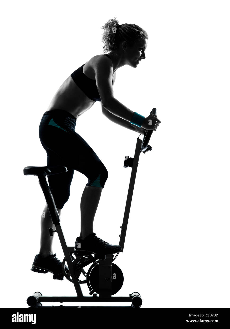 one woman biking exercising workout fitness aerobic exercise posture on ...