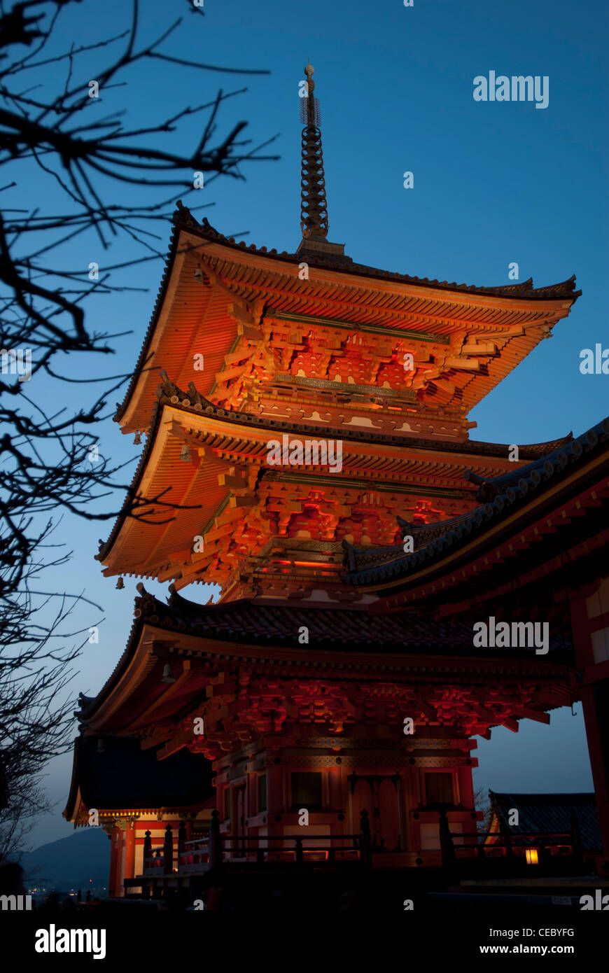 Kyoto's Kyomizu-dera Temple at Night during the light up festival. A ...
