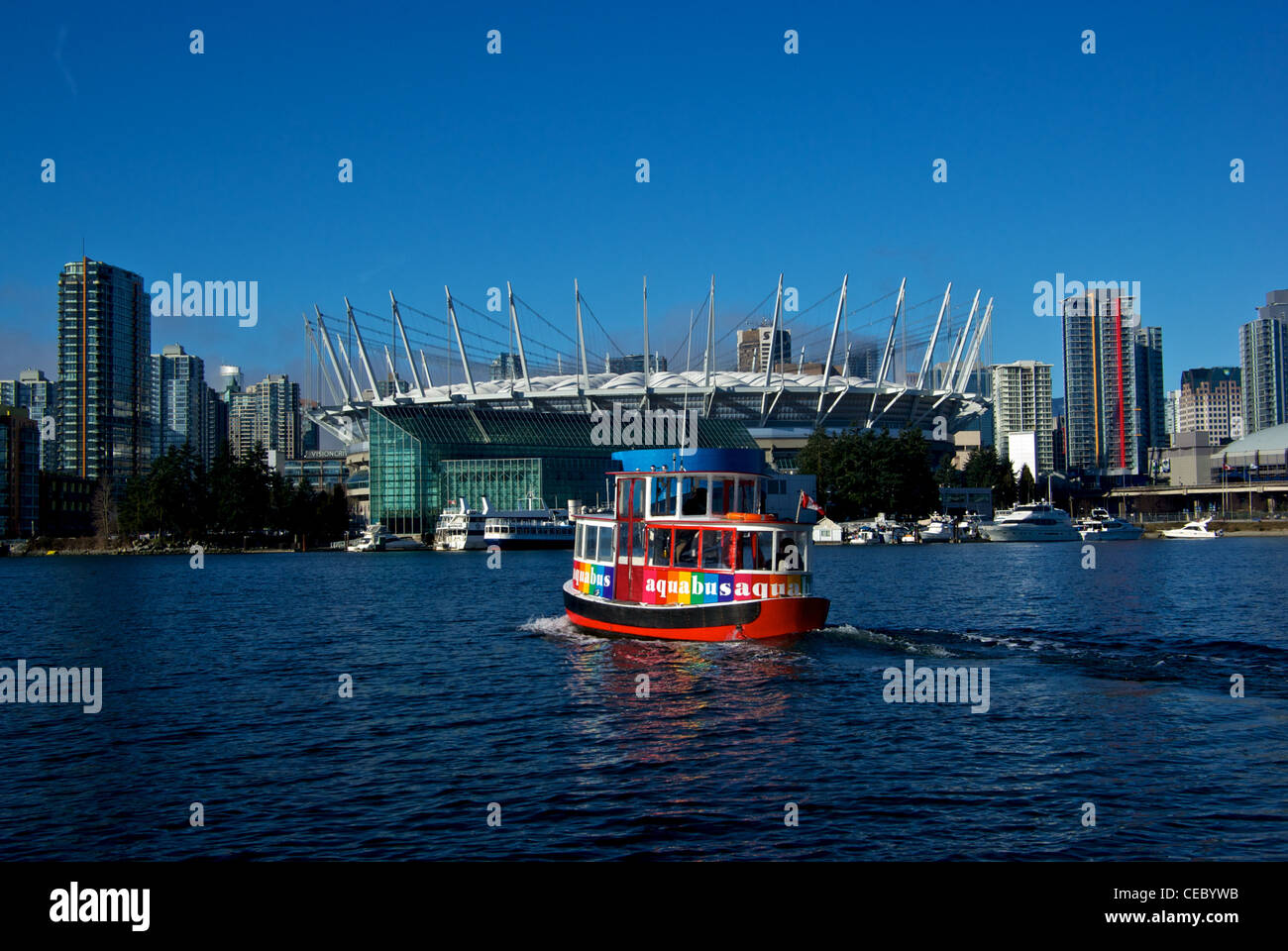 Aquabus passenger ferry sailing towards BC Place Stadium with its new ...