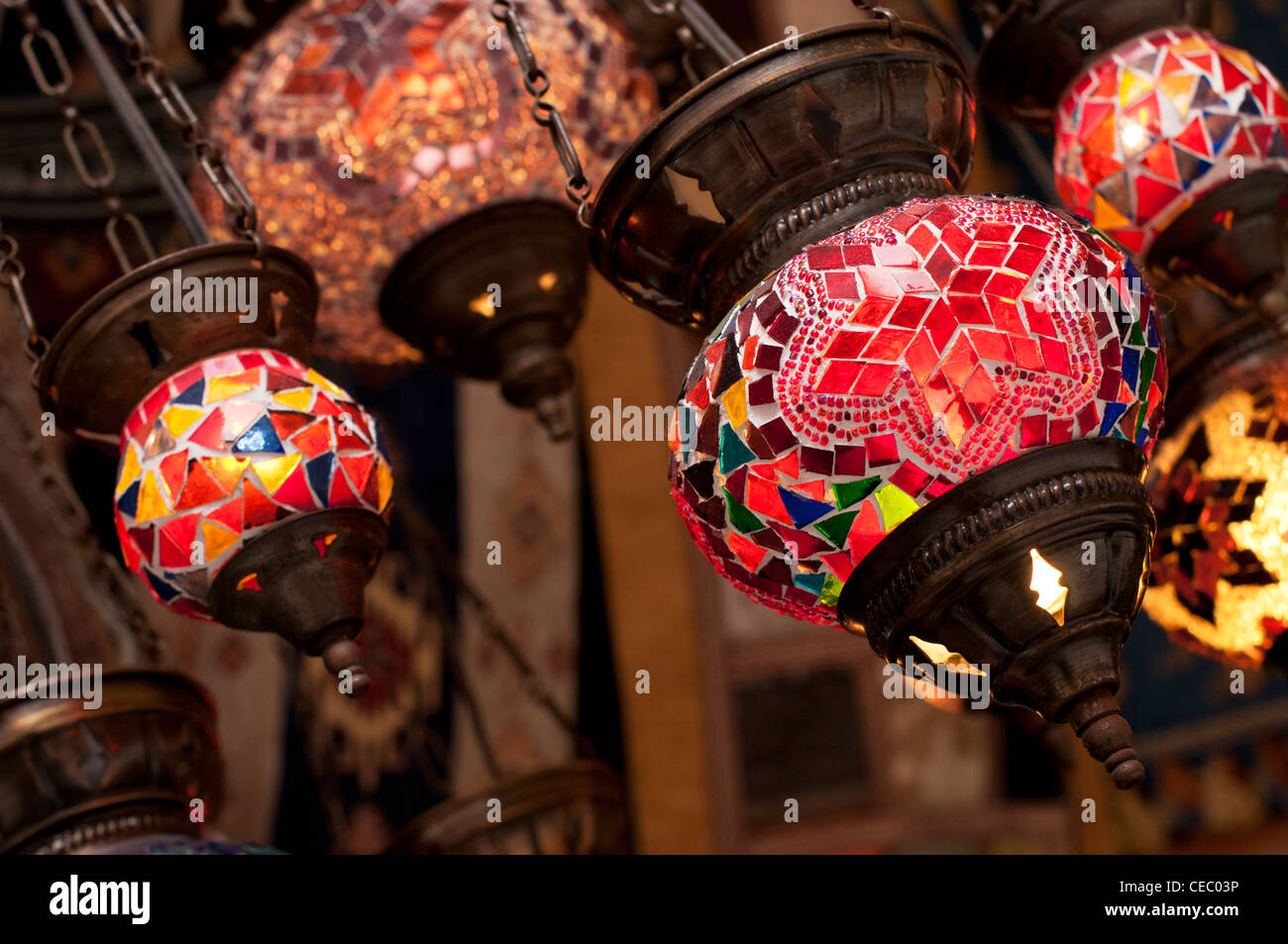 Turkish glass mosaic lanterns at Arasta Bazaar, Sultanahmet, Istanbul ...