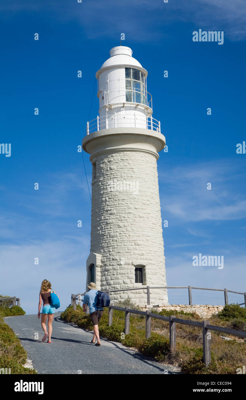 A couple walk up to Bathurst Lighthouse. Rottnest Island, Western ...