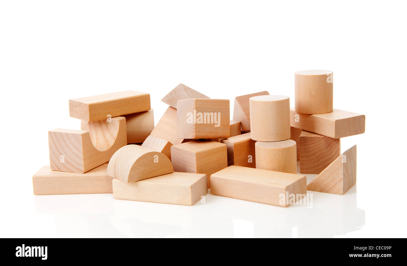 Wooden building blocks isolated on white background Stock Photo - Alamy