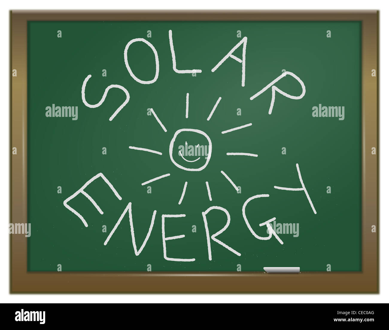 Illustration depicting a green chalk board with the words 'solar energy ...
