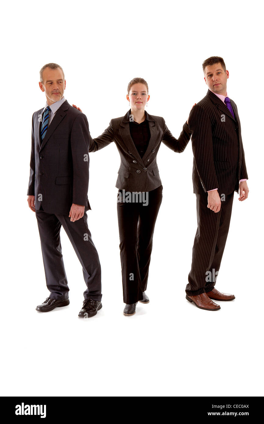 Three business people standing over white background Stock Photo - Alamy