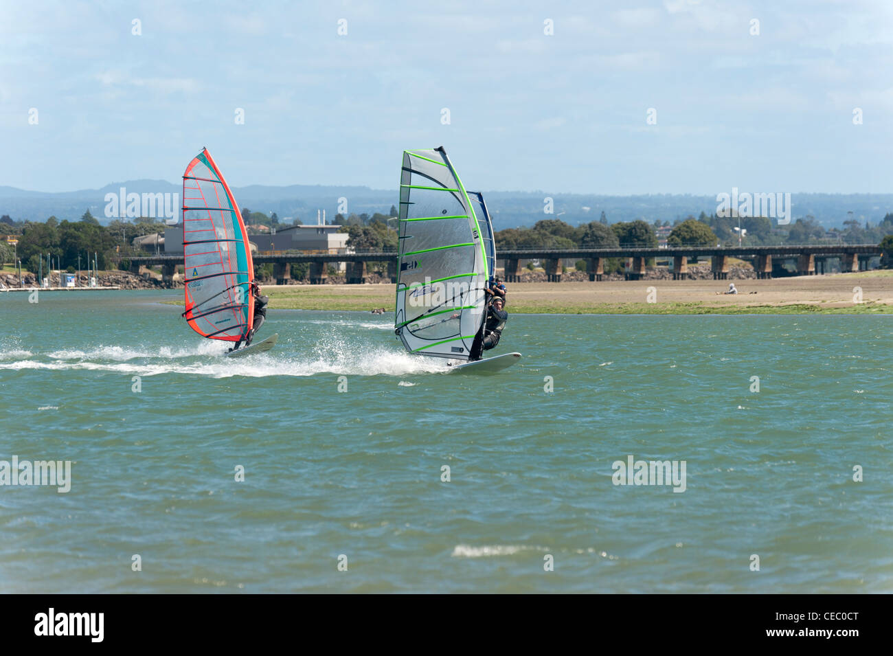 Windsurfing at Speed Creek (Tauranga Harbour) New Zealand Stock Photo ...