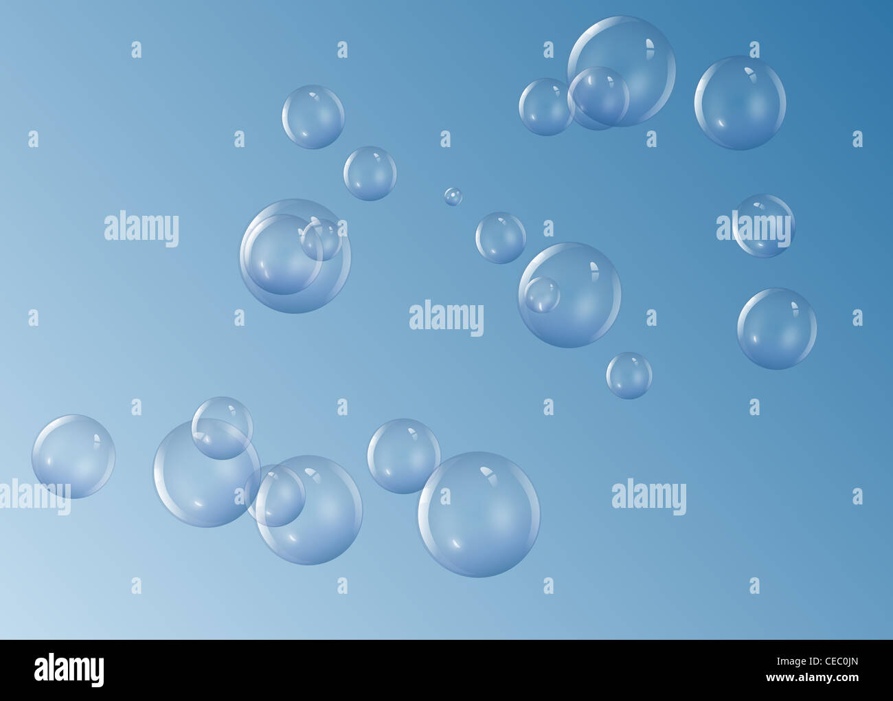 Illustration depicting a selection of clear bubbles floating against a ...