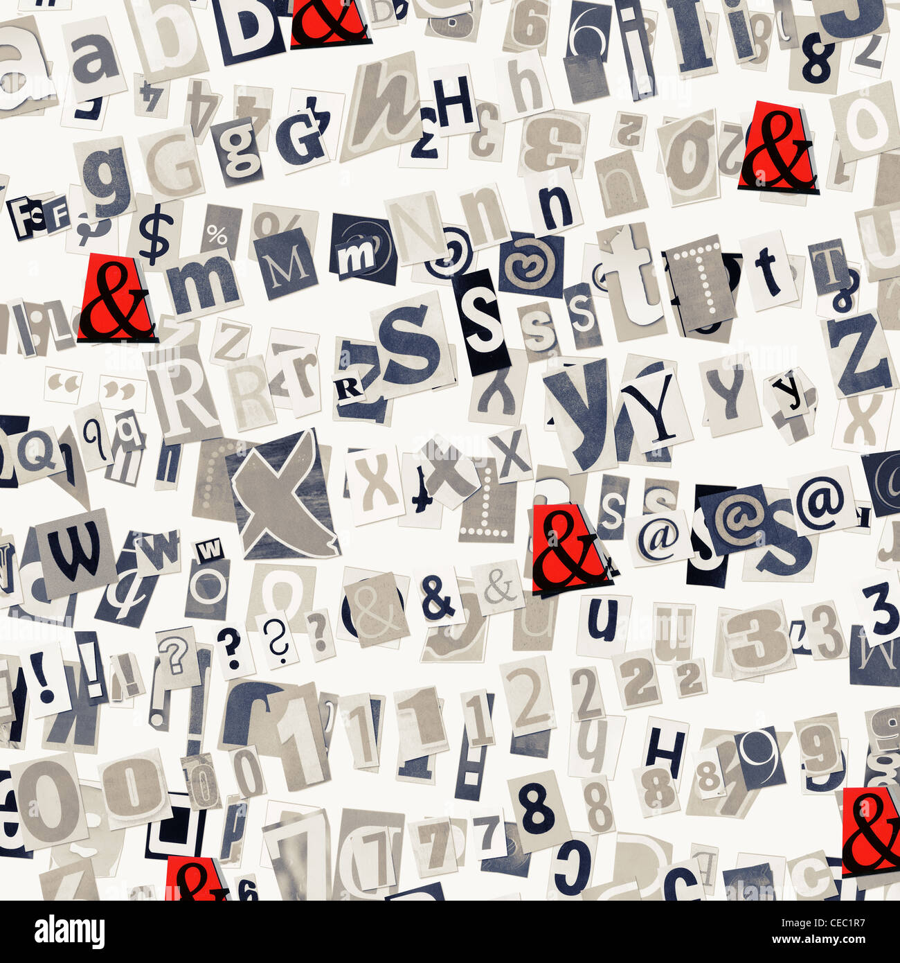 Abstract monochrome collage background with red sign "&" accented, made ...