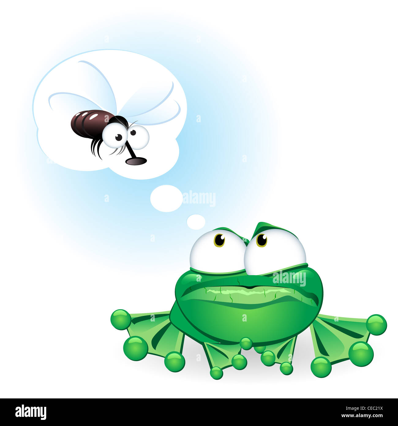 Frog dreaming about a fly. Illustration on white background Stock Photo ...