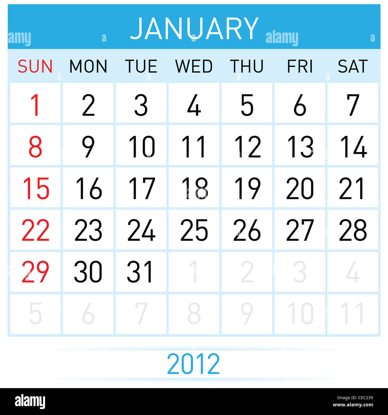 Calendar in January. Illustration on white background for design Stock ...