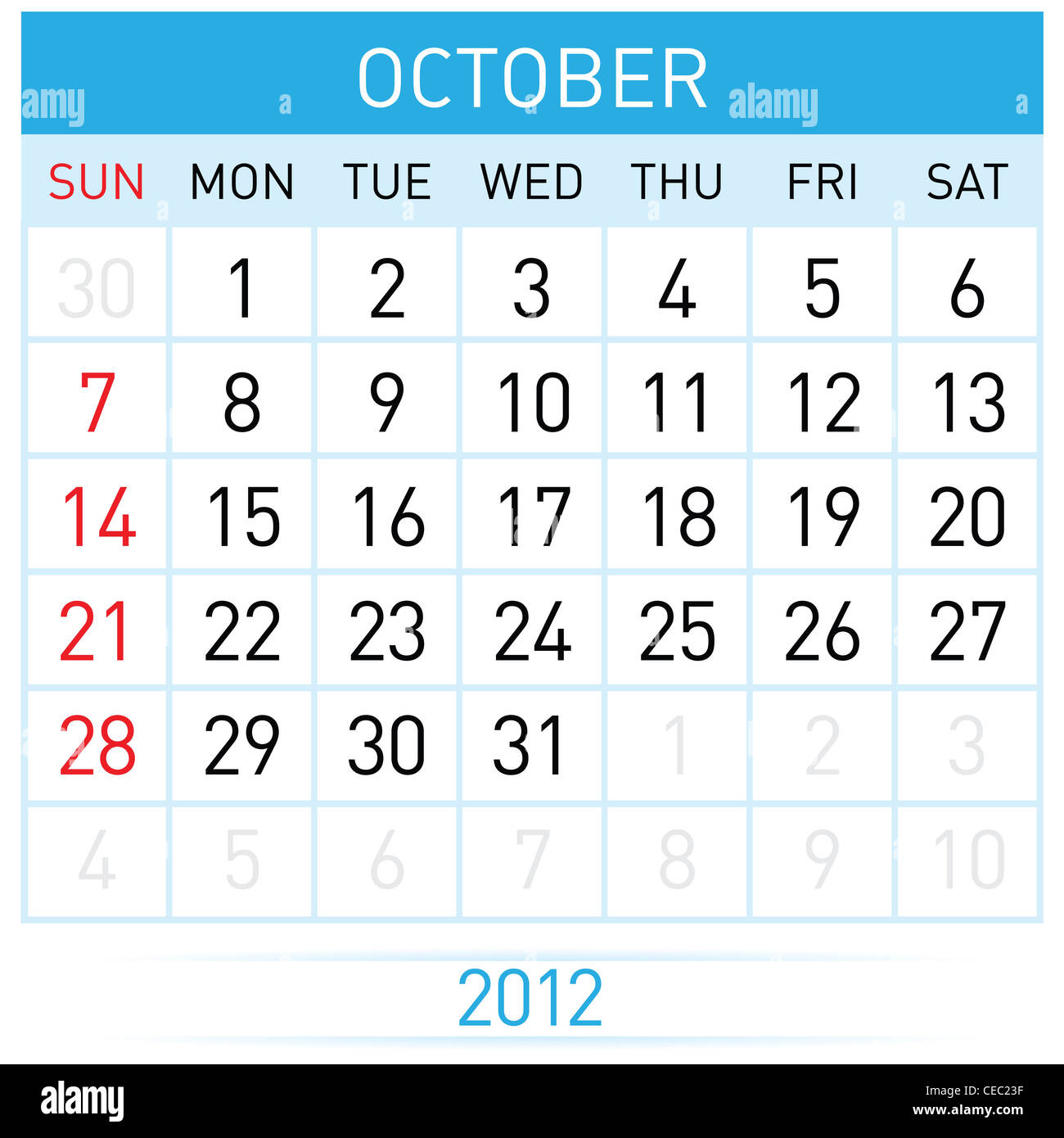 October Calendar. Illustration on white background for design Stock ...