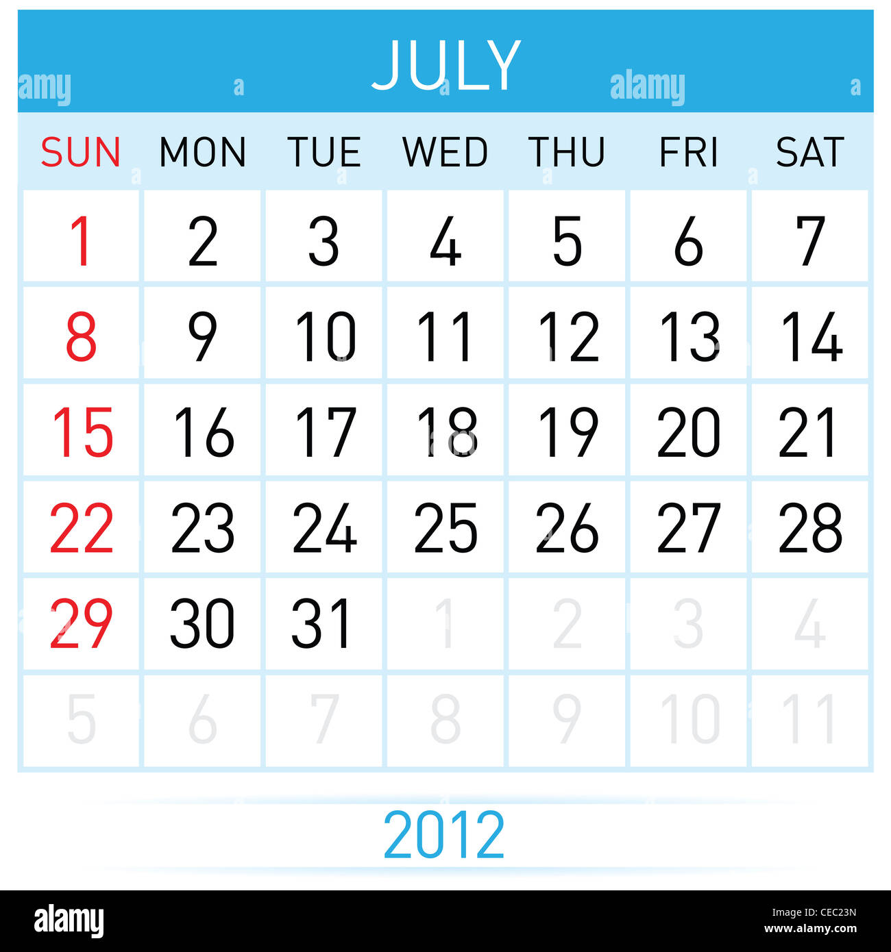 July Calendar. Illustration on white background for design Stock Photo - Alamy