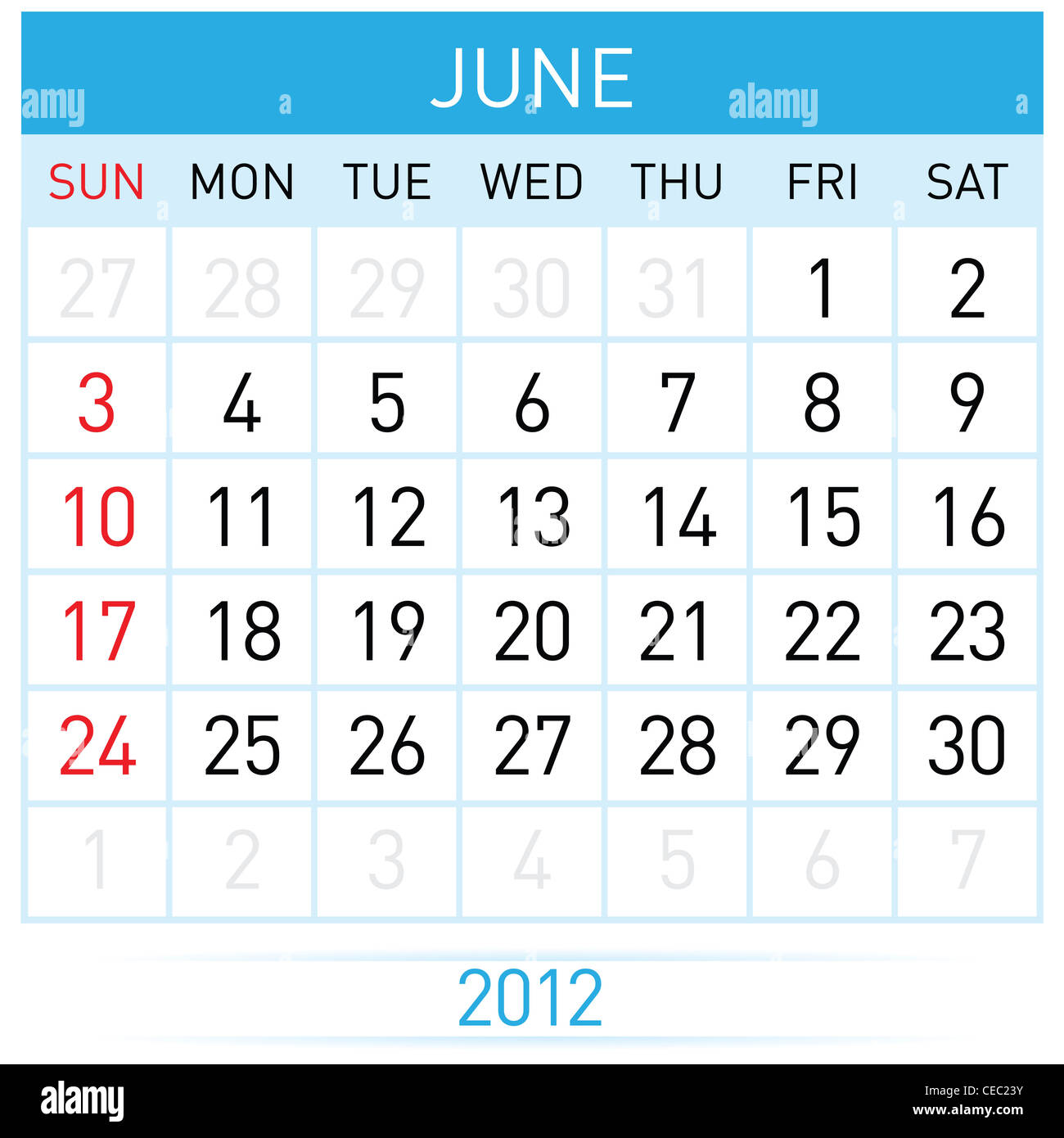 June Calendar. Illustration on white background for design Stock Photo ...