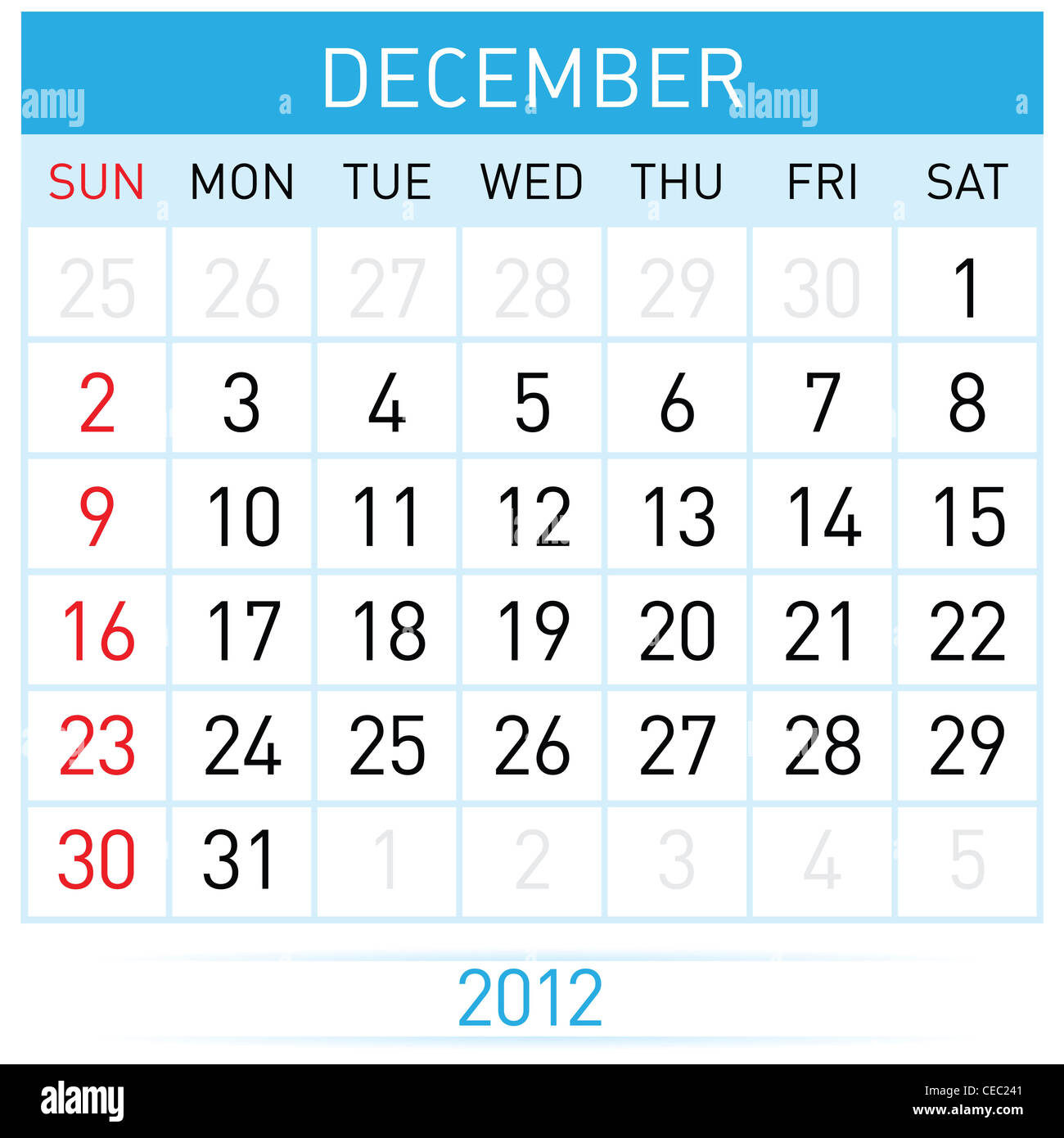 December Calendar. Illustration on white background for design Stock ...