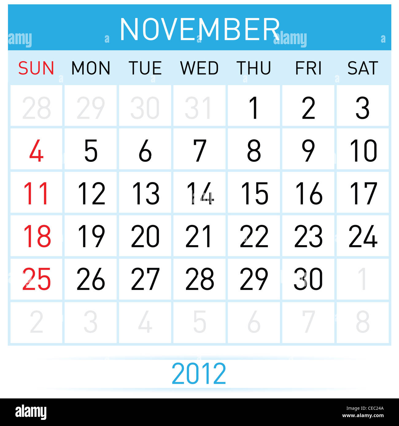 November Calendar. Illustration on white background for design Stock ...