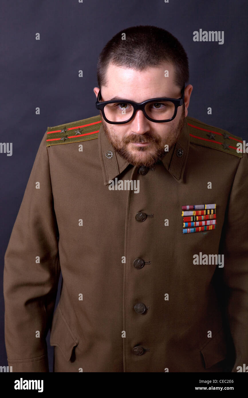 young man dressed as russian military, studio Stock Photo - Alamy