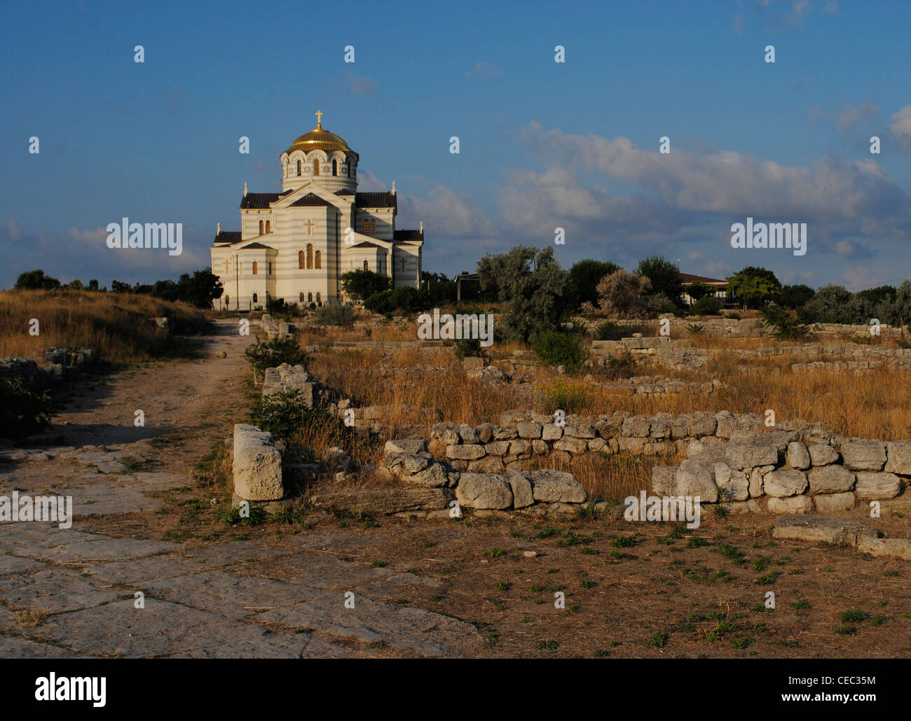 Ukraine. Ruins of greek colony Chersonesus Taurica next to Neo ...