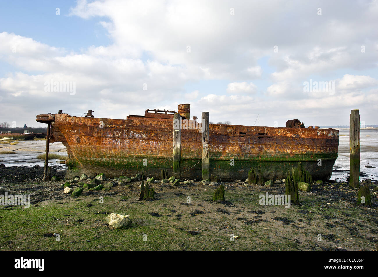 The remains of an abandoned rusting boat on the Medway Estuary Stock Photo - Alamy