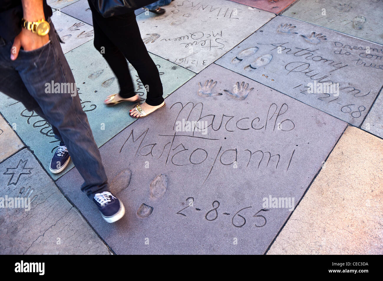 U.S.A., California, Los Angeles, Hollywood, hand and foot prints of ...