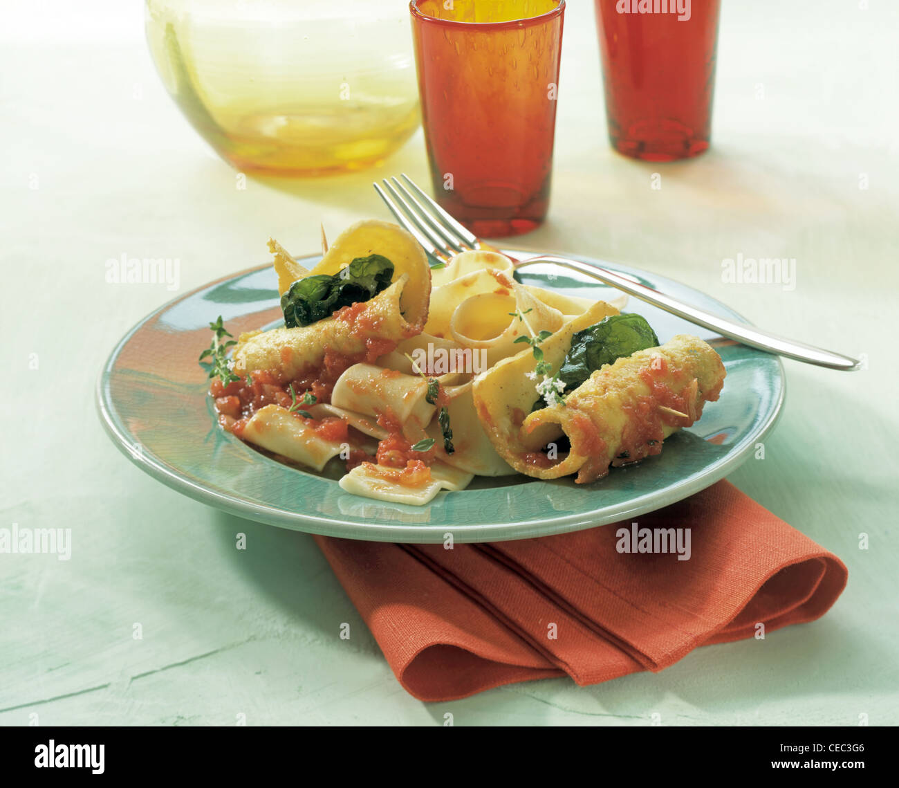 Tofu rolls with parmesan cheese and spinach Stock Photo - Alamy