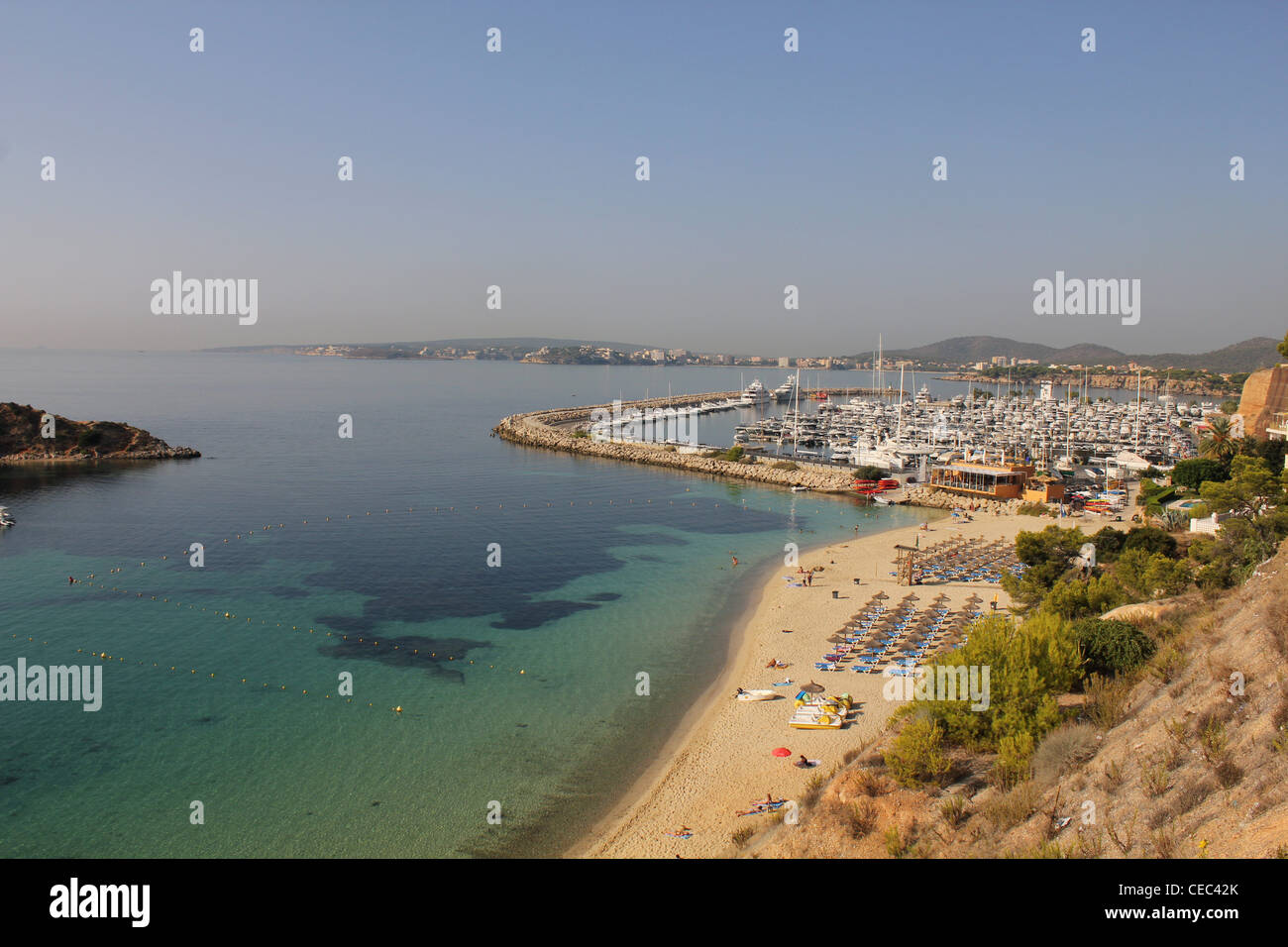 Scene looking westwards over Portals beach and Puerto Portals Marina ...