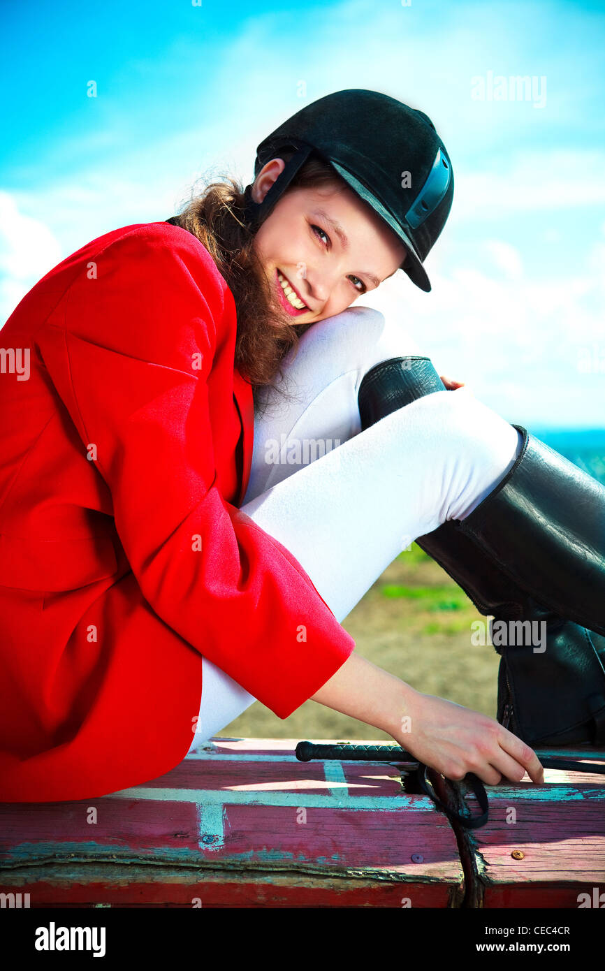 happy woman riding a horse Stock Photo - Alamy