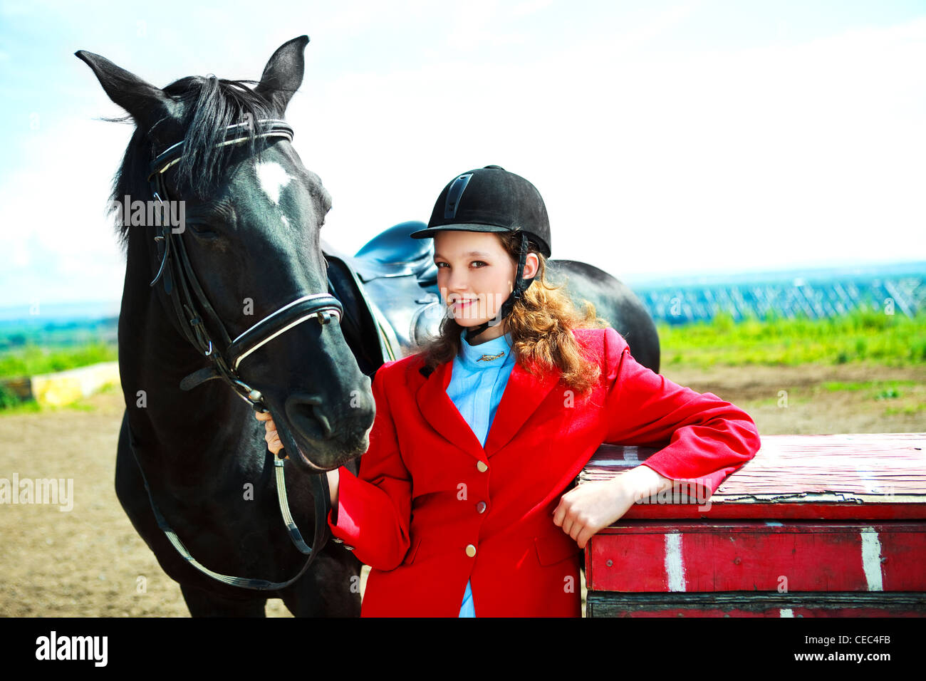 happy woman riding a horse Stock Photo - Alamy