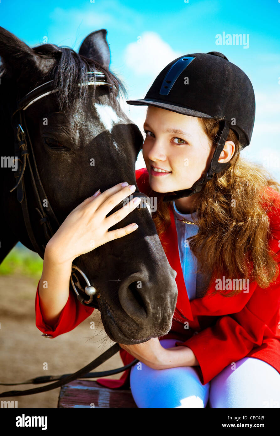 happy woman riding a horse Stock Photo - Alamy