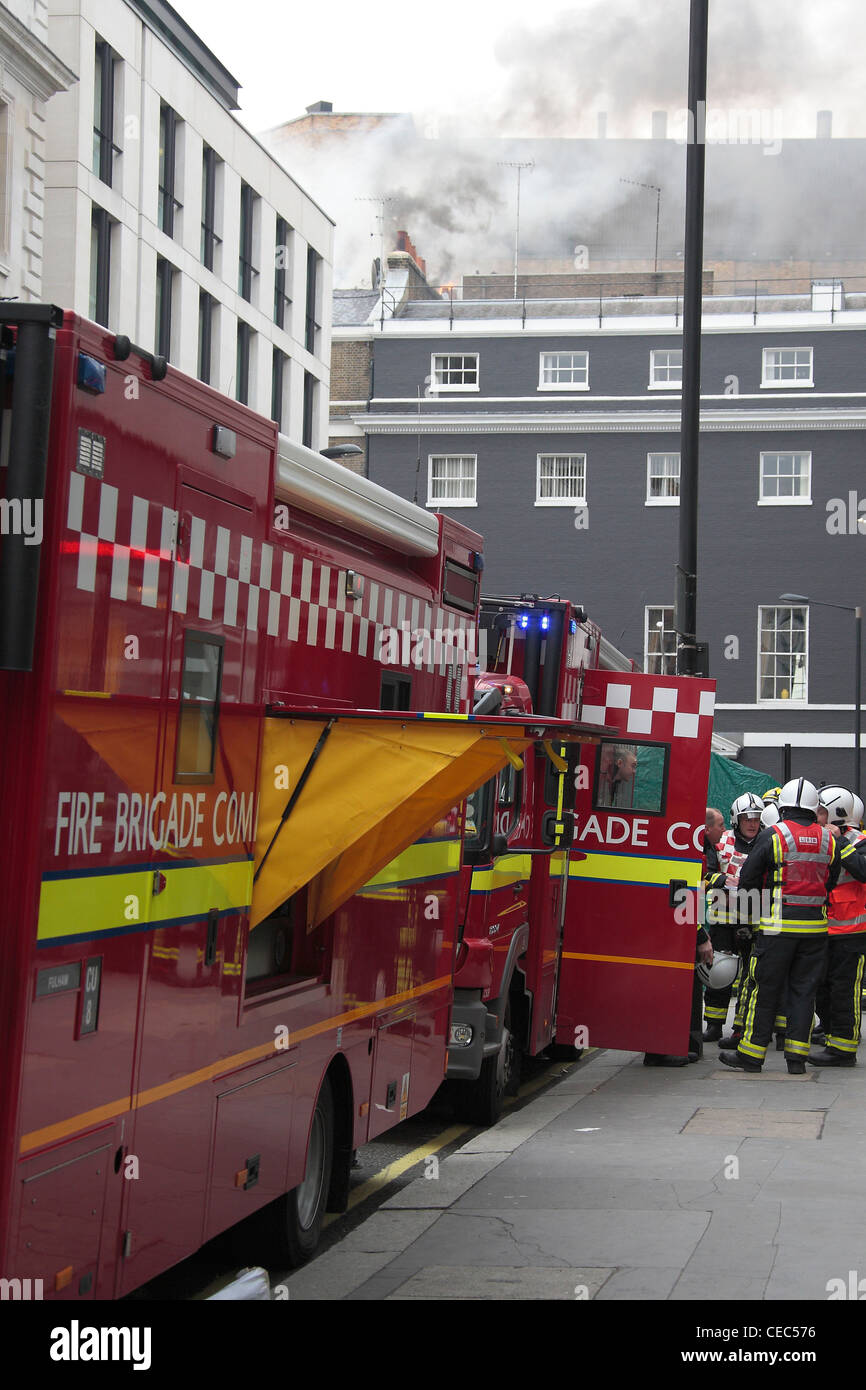 London Fire Brigade command units at the scene of the Grafton Street ...