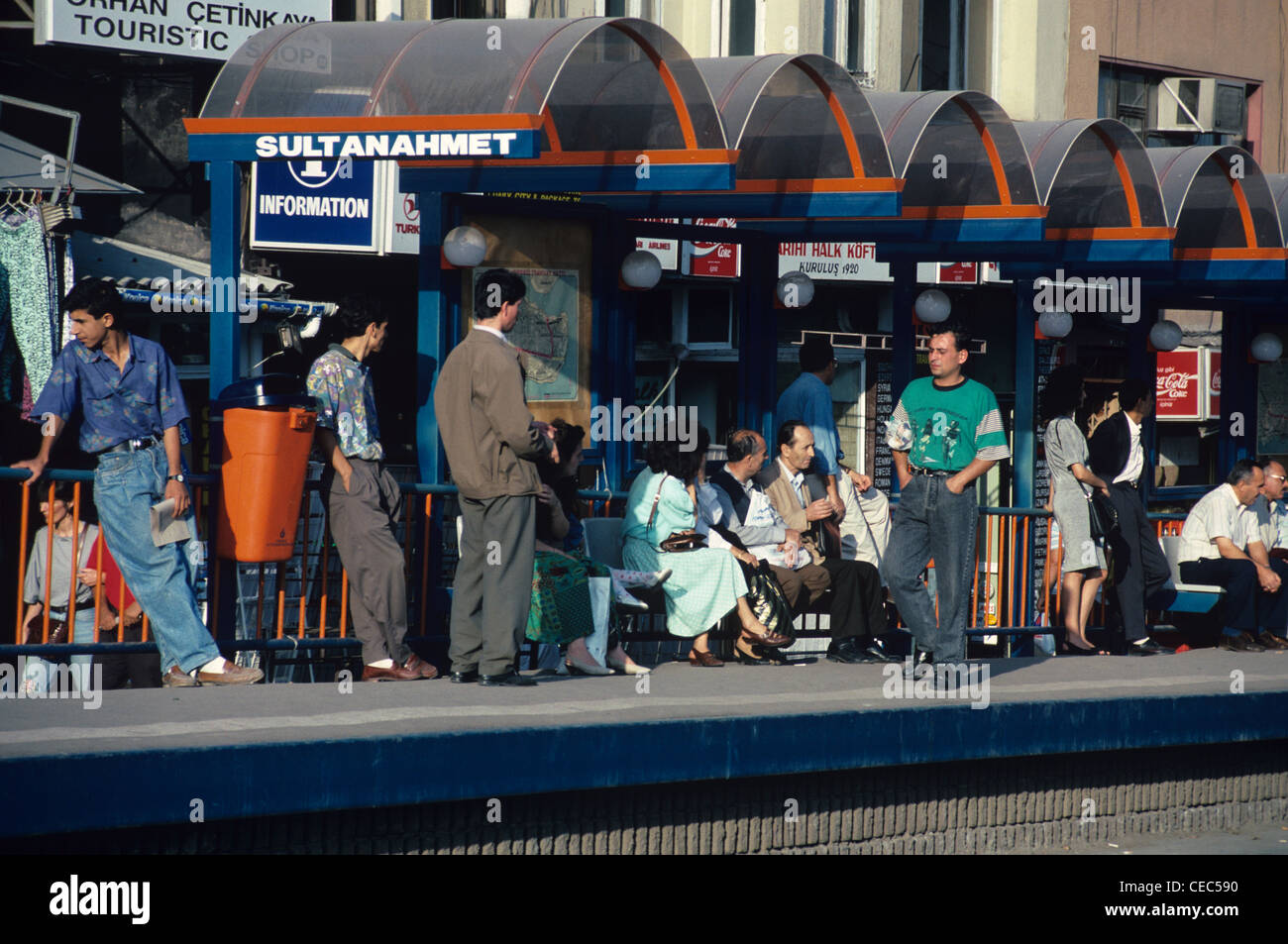 Turks Waiting at Tram Stop or Bus Stop at Sultanahmet, Istanbul, Turkey ...