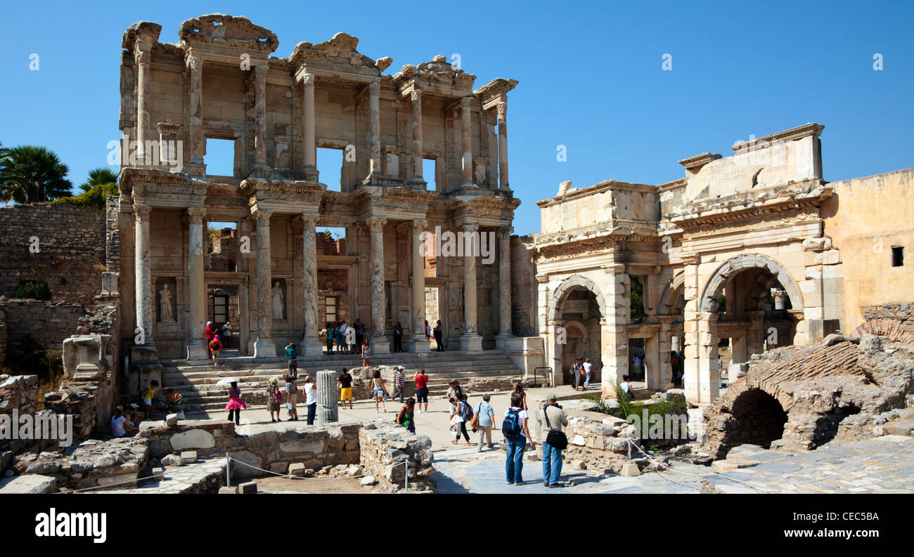 The Library of Celsus and the Augustus Gate in the ancient Ionian city ...
