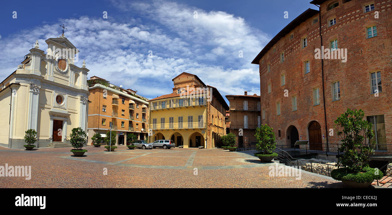 Panorama of city plaza in Alba, northern Italy Stock Photo - Alamy
