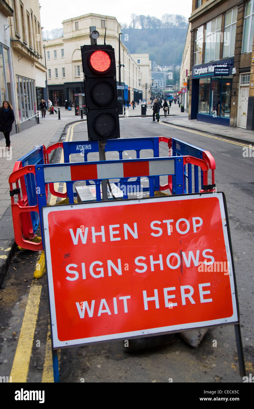 Temporary roadworks traffic lights Stock Photo - Alamy