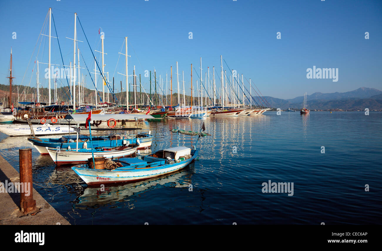 Gulets in Fethiye harbour / marina on Turkeys Lycian Turquoise Coast ...