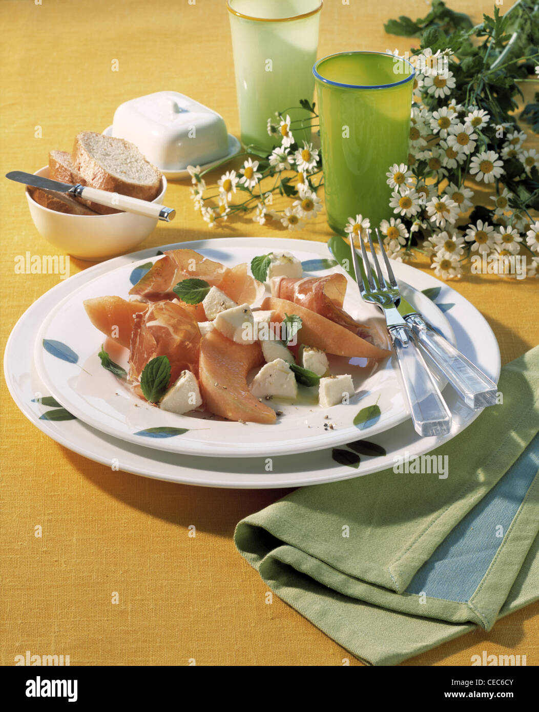 Melons - starters with feta - cheese Stock Photo - Alamy