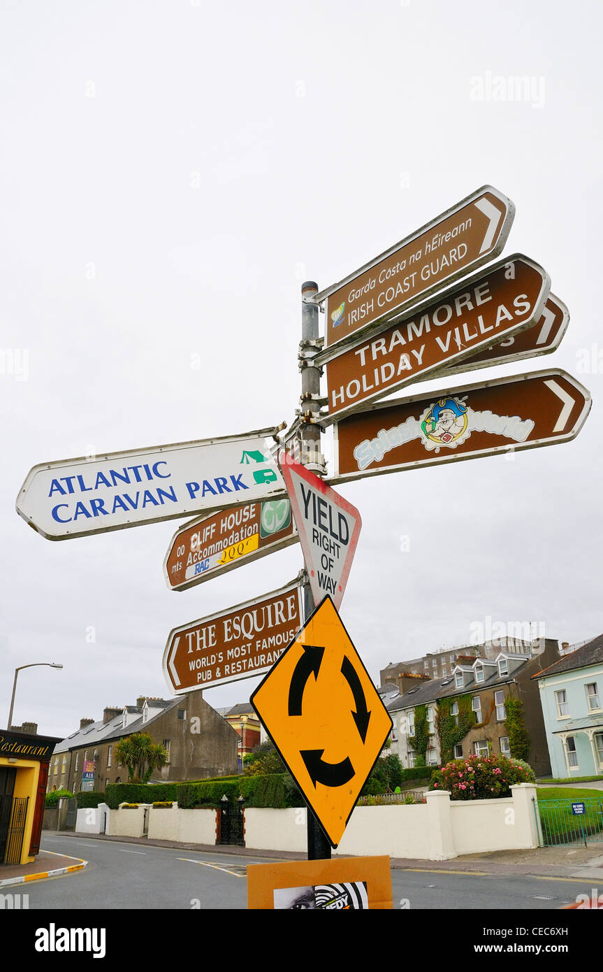 Directional sign at the entrance to the town center of Tramore ...