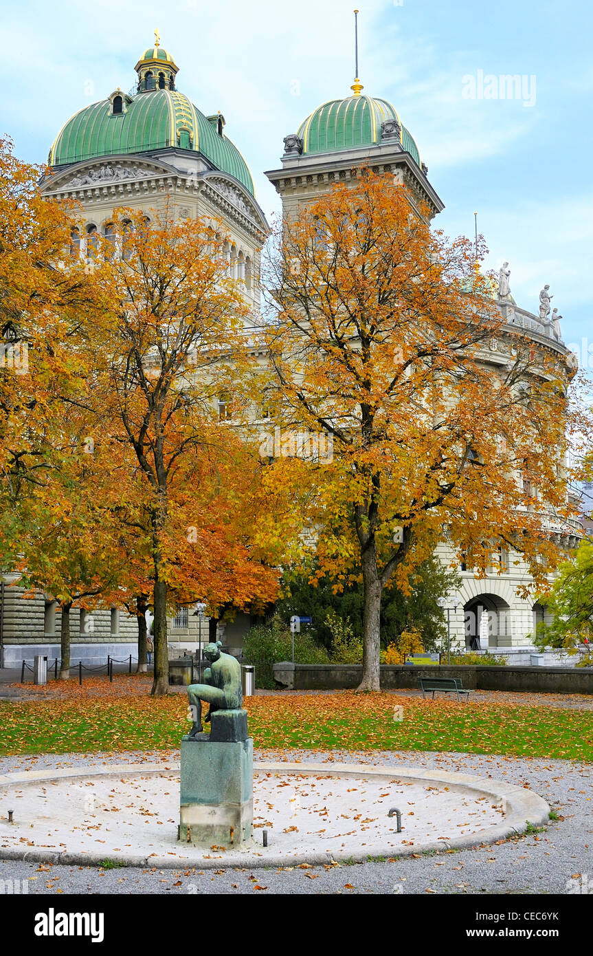 Fountain behind the Federal Capitol Building, Bern, Switzerland Stock ...