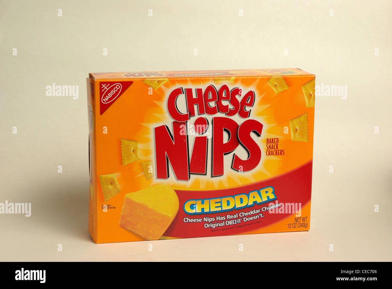 A box of "Cheese Nips" from Nabisco on a plain background. February 2 ...