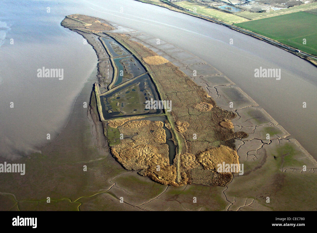 Aerial image of Reads Island in the Humber Estuary, East Yorkshire ...